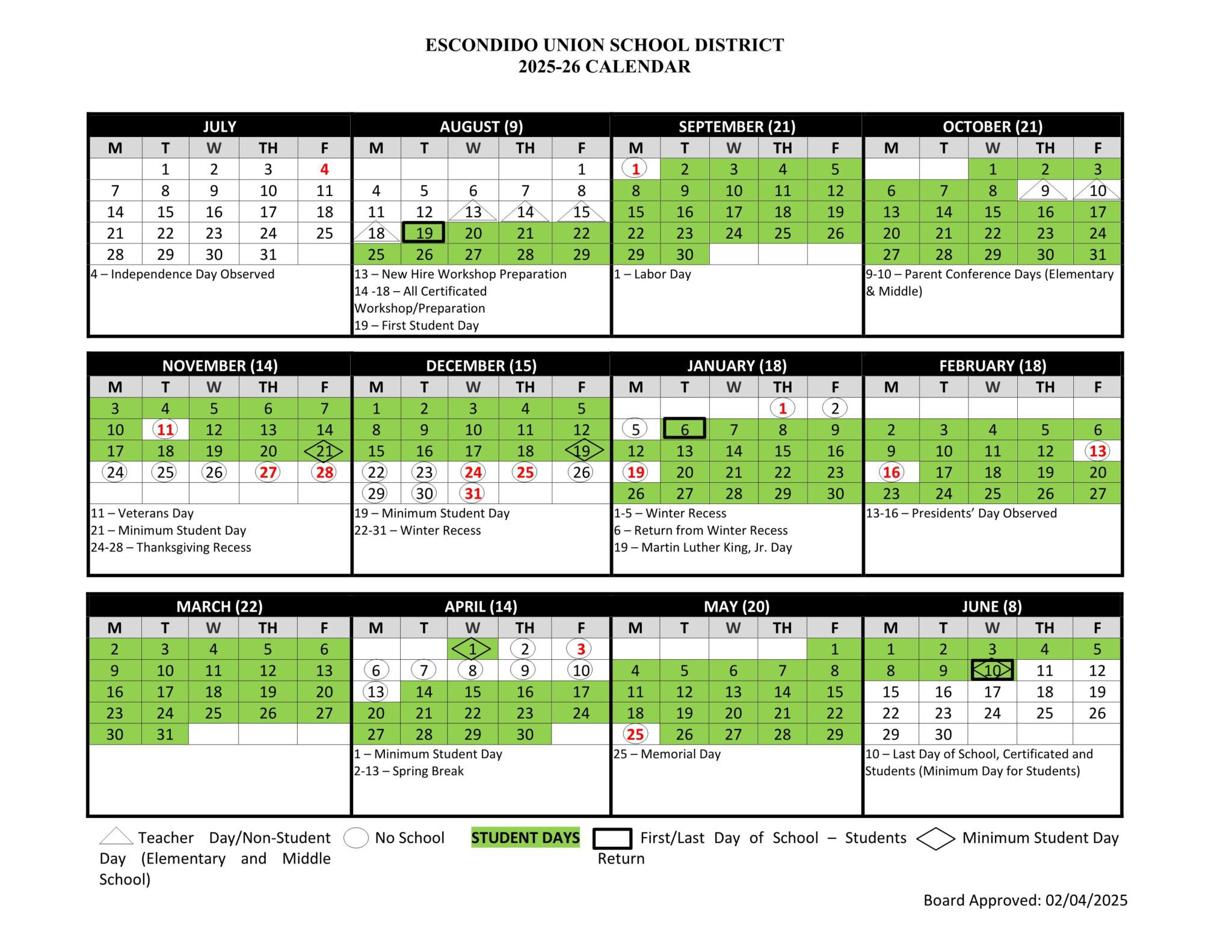 Escondido Union School District Calendar 25-26 [PDF] - EduCounty