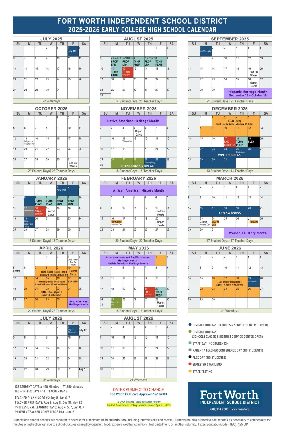 Fort Worth FWISD School District Calendar 25-26 [PDF] - EduCounty