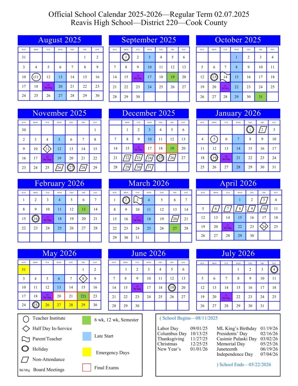 Reavis High School-District 220 [PDF] 25-26 Calendar - EduCounty