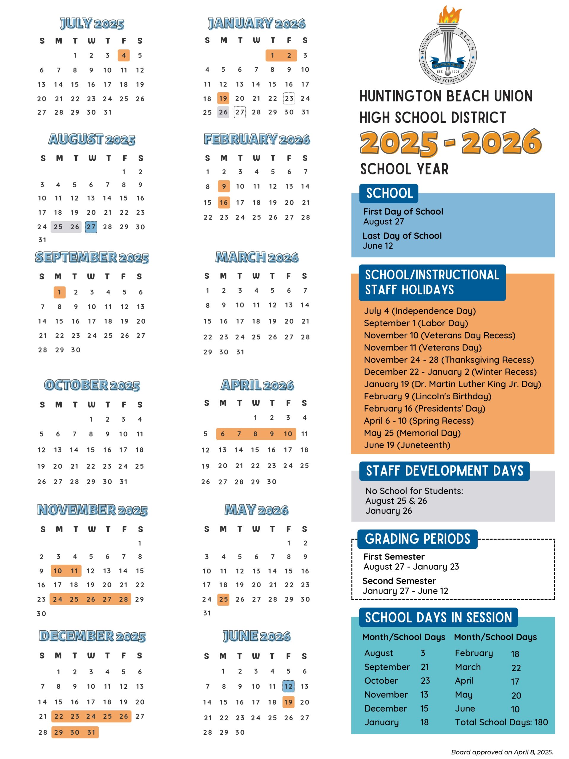Huntington Beach Union District Calendar 25-26 Revised [PDF] - EduCounty