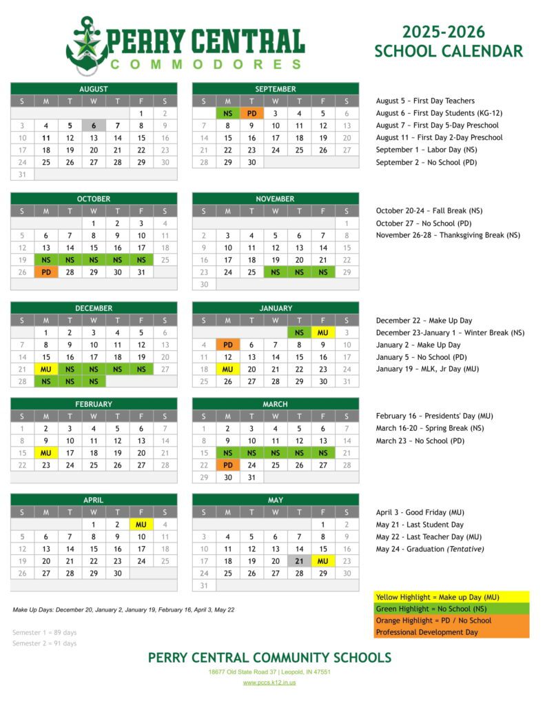 Perry Central Community Schools Calendar 25-26 Revised [pdf] - EduCounty