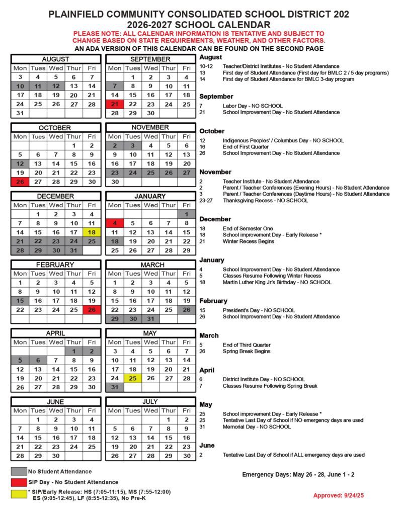 Plainfield PSD 202 Calendar 26-27 [PDF] - EduCounty