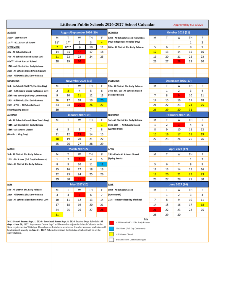 Littleton Public Schools Calendar 26-27 Updates - EduCounty
