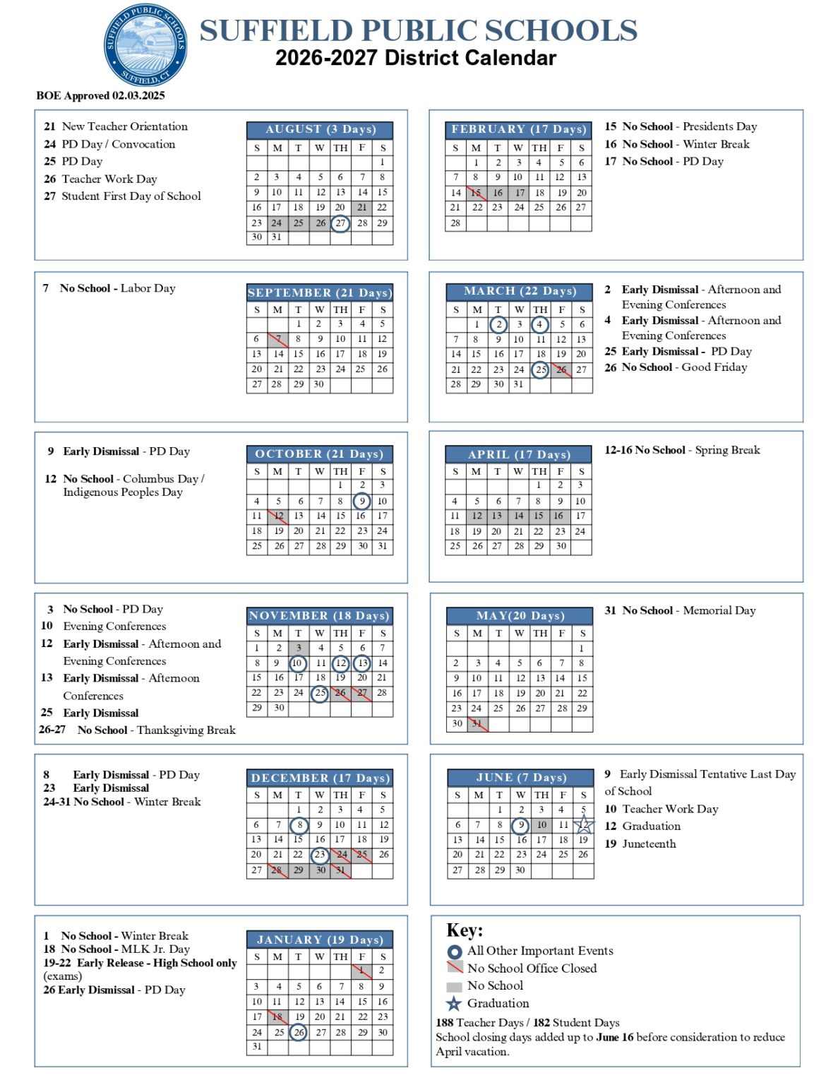 Suffield Public Schools ct Calendar 26-27 Revised PDF - EduCounty