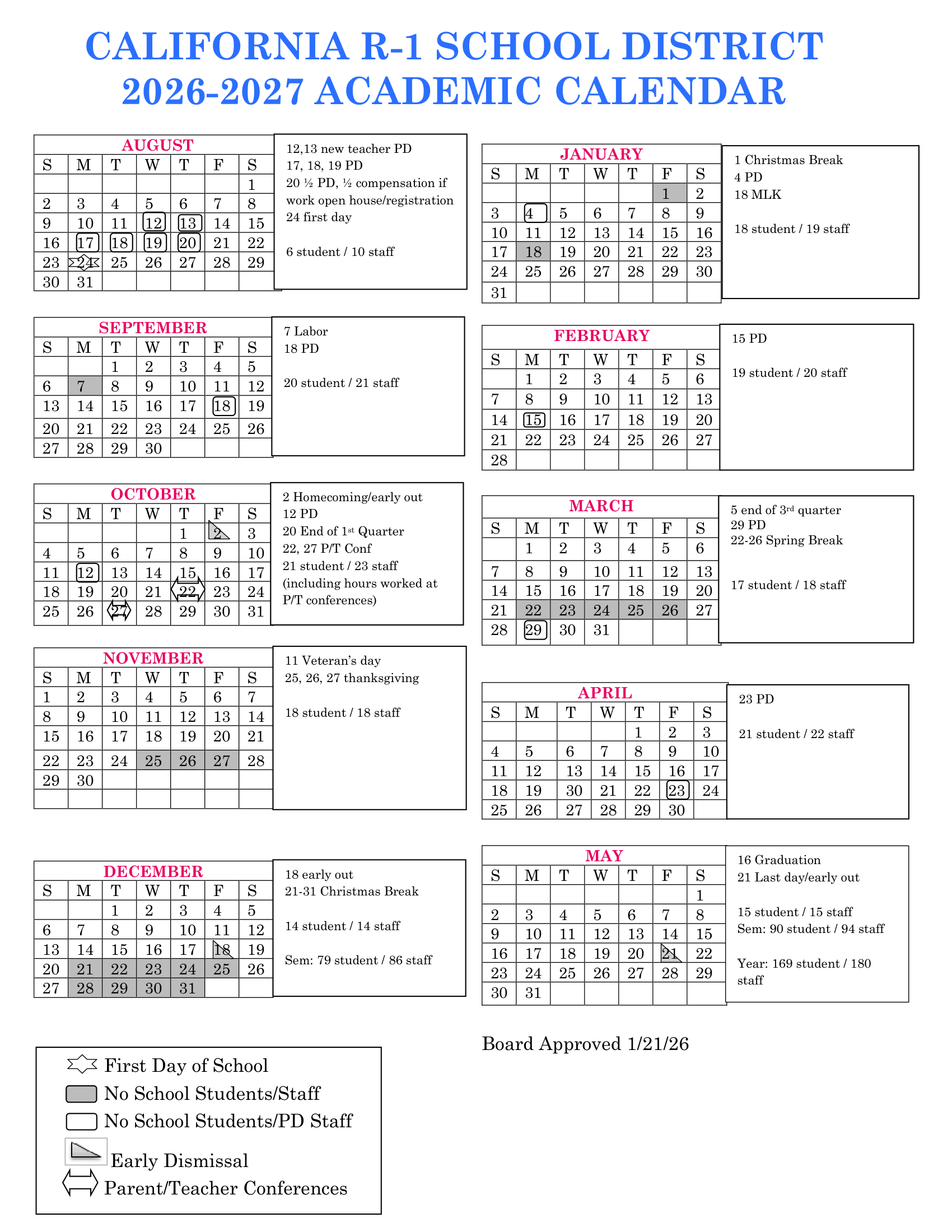California R-1 School District Calendar 26-27 Revised - EduCounty