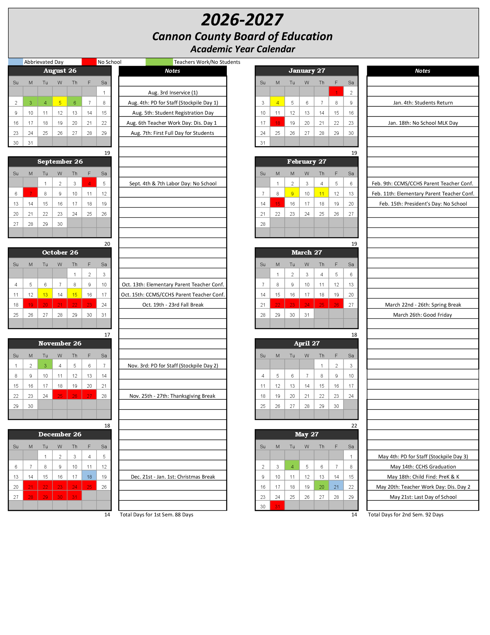 Cannon County Board of Education Calendar 26-27 Rev V1 - EduCounty