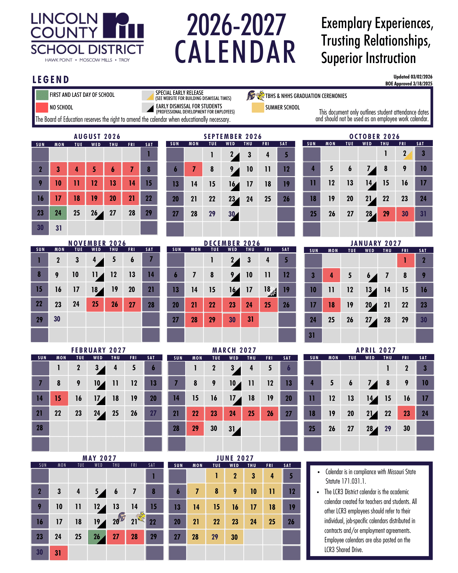 Lincoln County R-III School District Calendar 26-27 Revised - EduCounty
