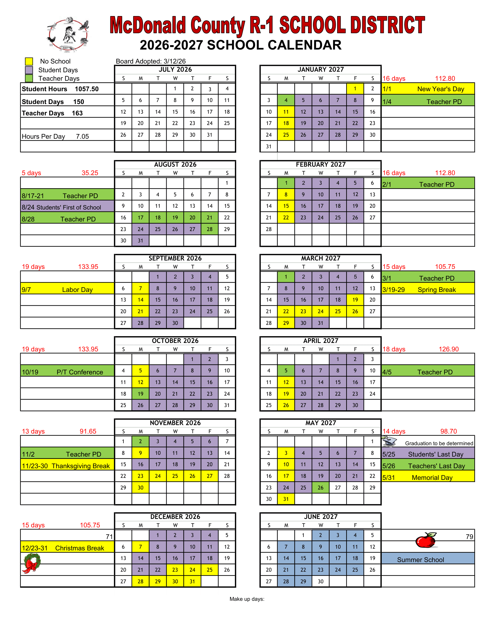 McDonald County R-1 School District Calendar 26-27 Revised - EduCounty
