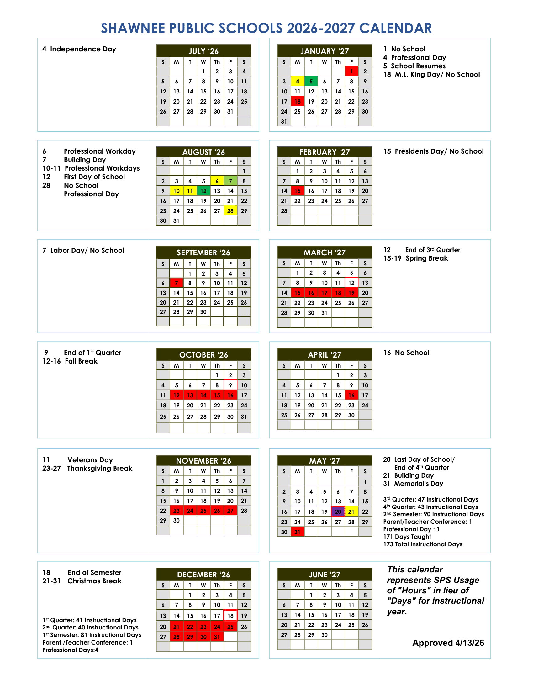 Shawnee Public Schools Calendar 26-27 Rev 2 - EduCounty