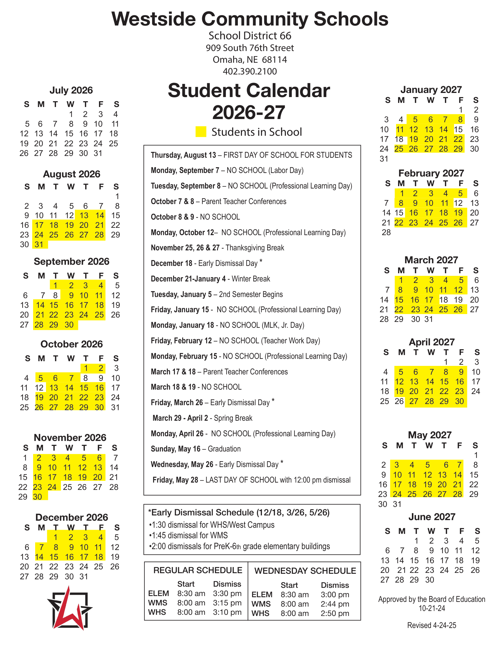 Westside Community Schools Calendar 26-27 Revised - EduCounty